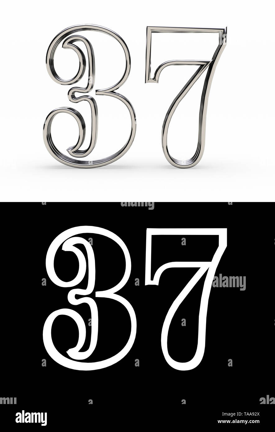 Silver number thirty-seven years (number 37 years) with shadow, front ...