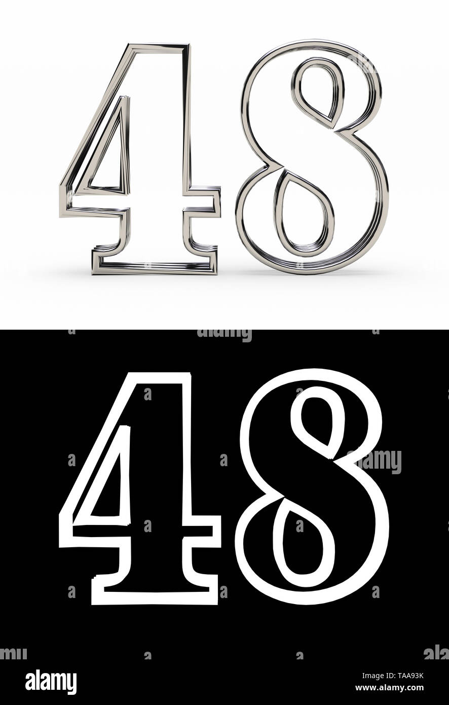 Silver number forty-eight years (number 48 years) with shadow, front ...