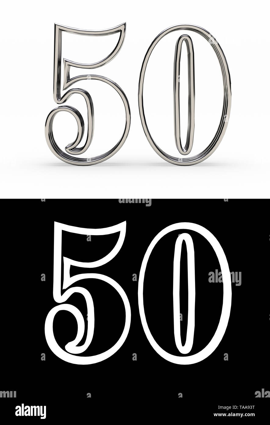 Silver number fifty years (number 50 years) with shadow, front view ...