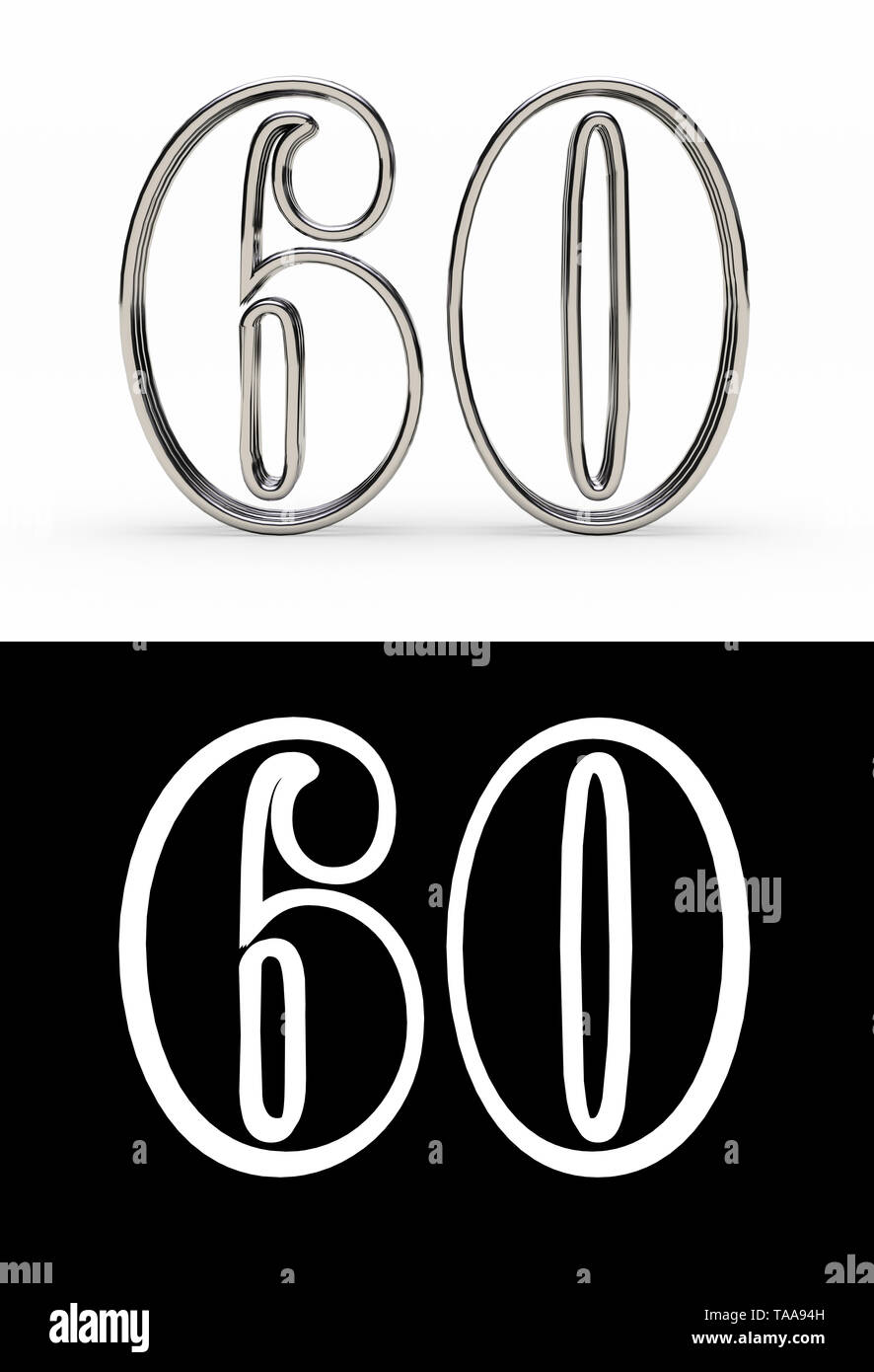 Silver number sixty years (number 60 years) with shadow, front view ...