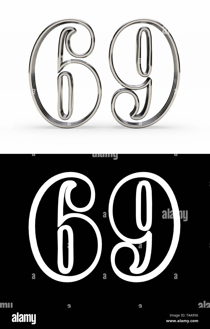 Silver number sixty-nine years (number 69 years) with shadow, front ...