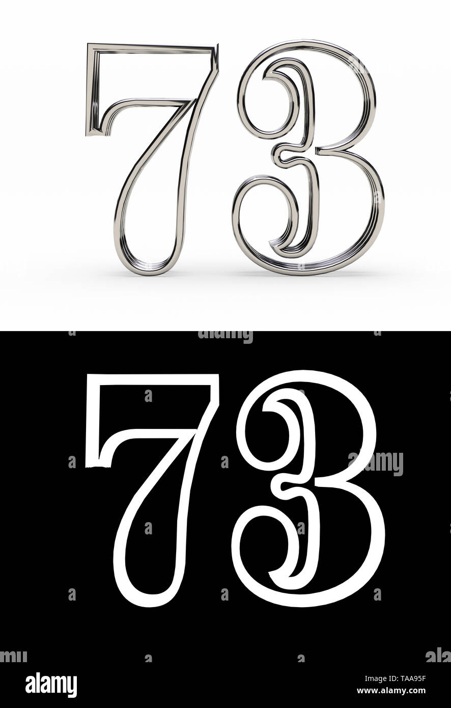 Silver number seventy-three years (number 73 years) with shadow, front ...