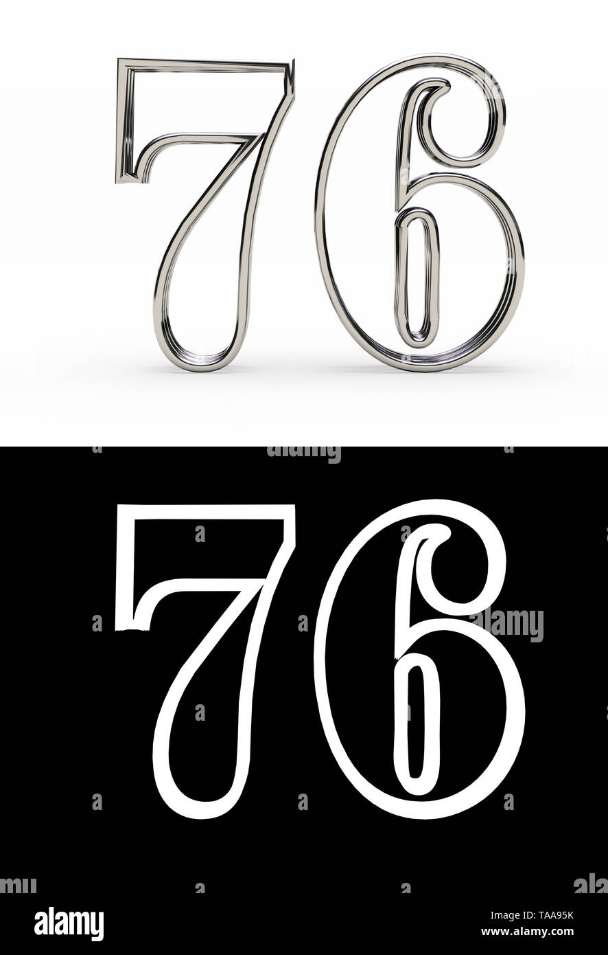 Silver number seventy-six years (number 76 years) with shadow, front ...