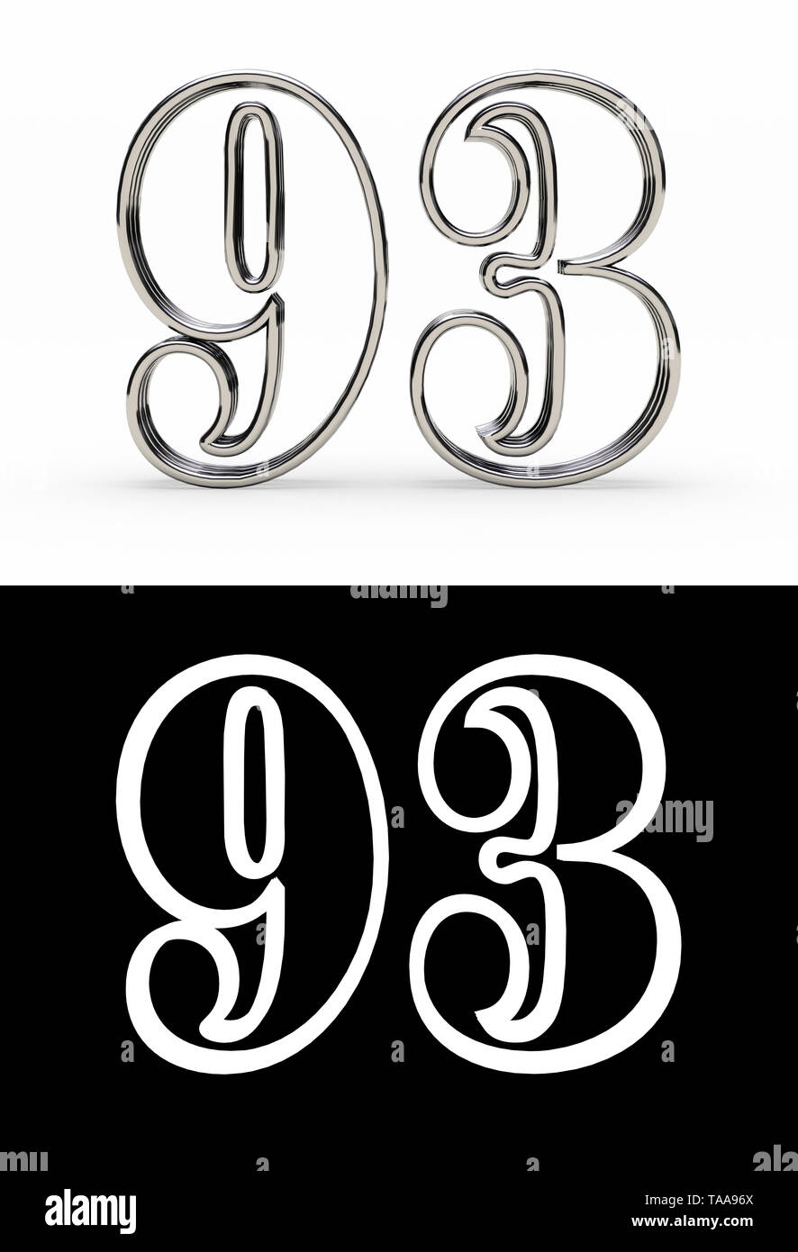 Silver number ninety-three years (number 93 years) with shadow, front ...