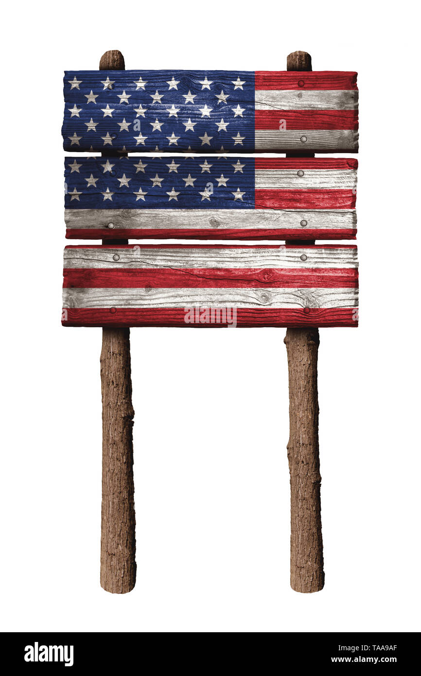 American Flag On Wooden Boards Sign Isolated On White Background Stock ...