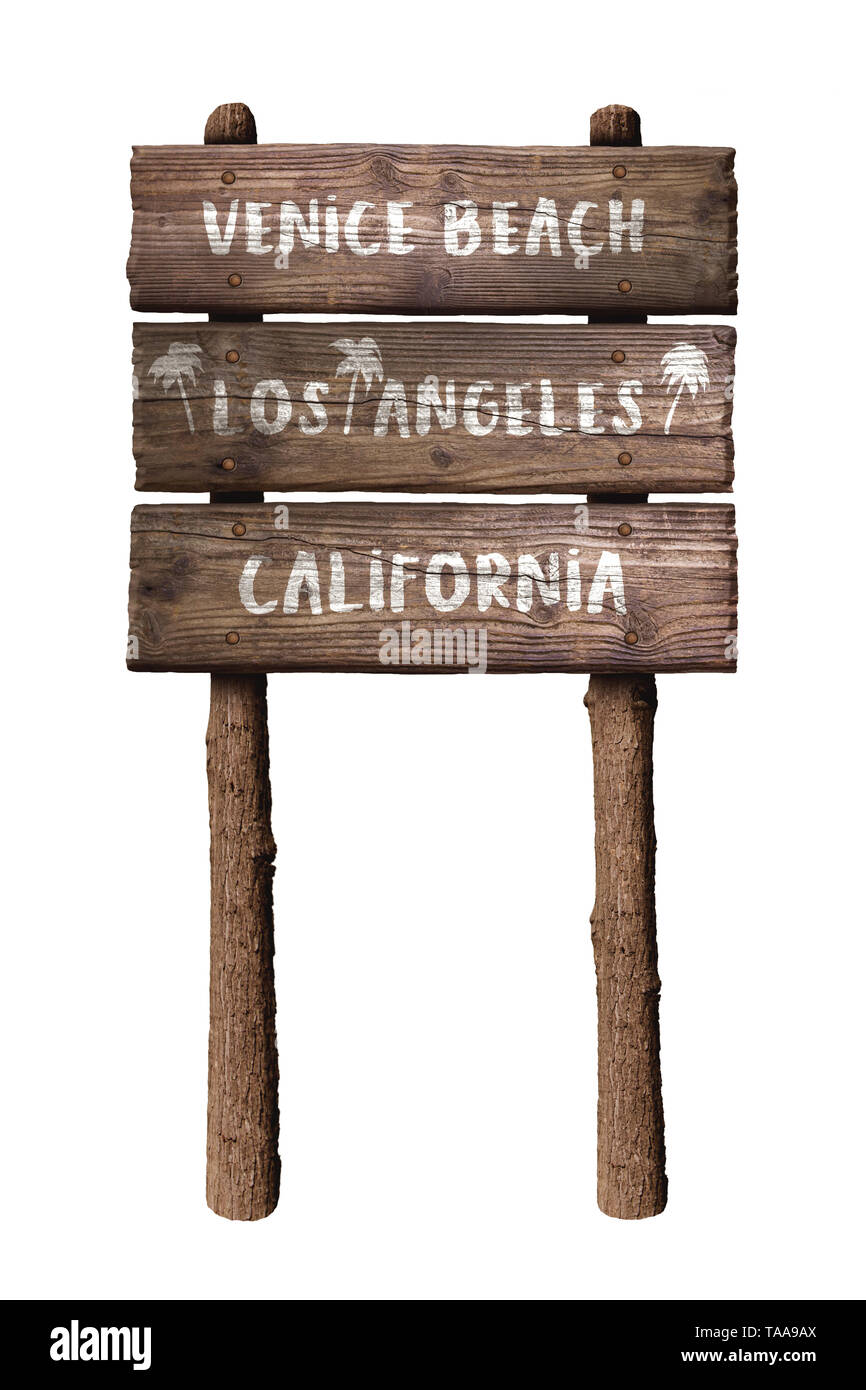 Venice Beach In Los Angeles California Wooden Board Sign Isolated On ...