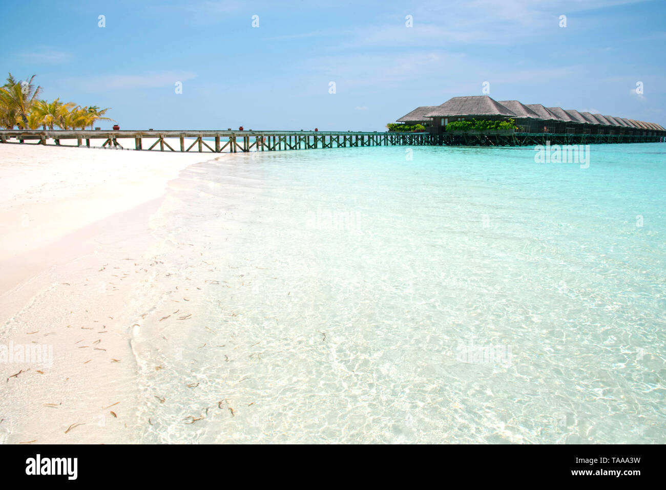 Amazing tropical Overwater Bungalow Resort on the beach. Maldives Stock ...