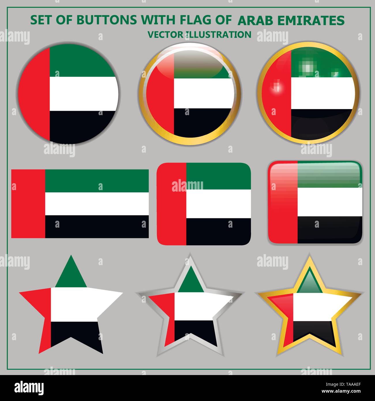 Bright set buttons with flag of Arab Emirates. Illustration with flag ...
