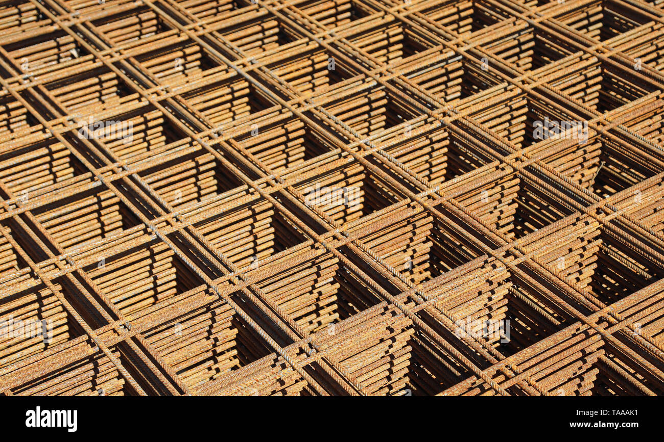 rusty welded net at the construction site to facilitate the pouring of ...