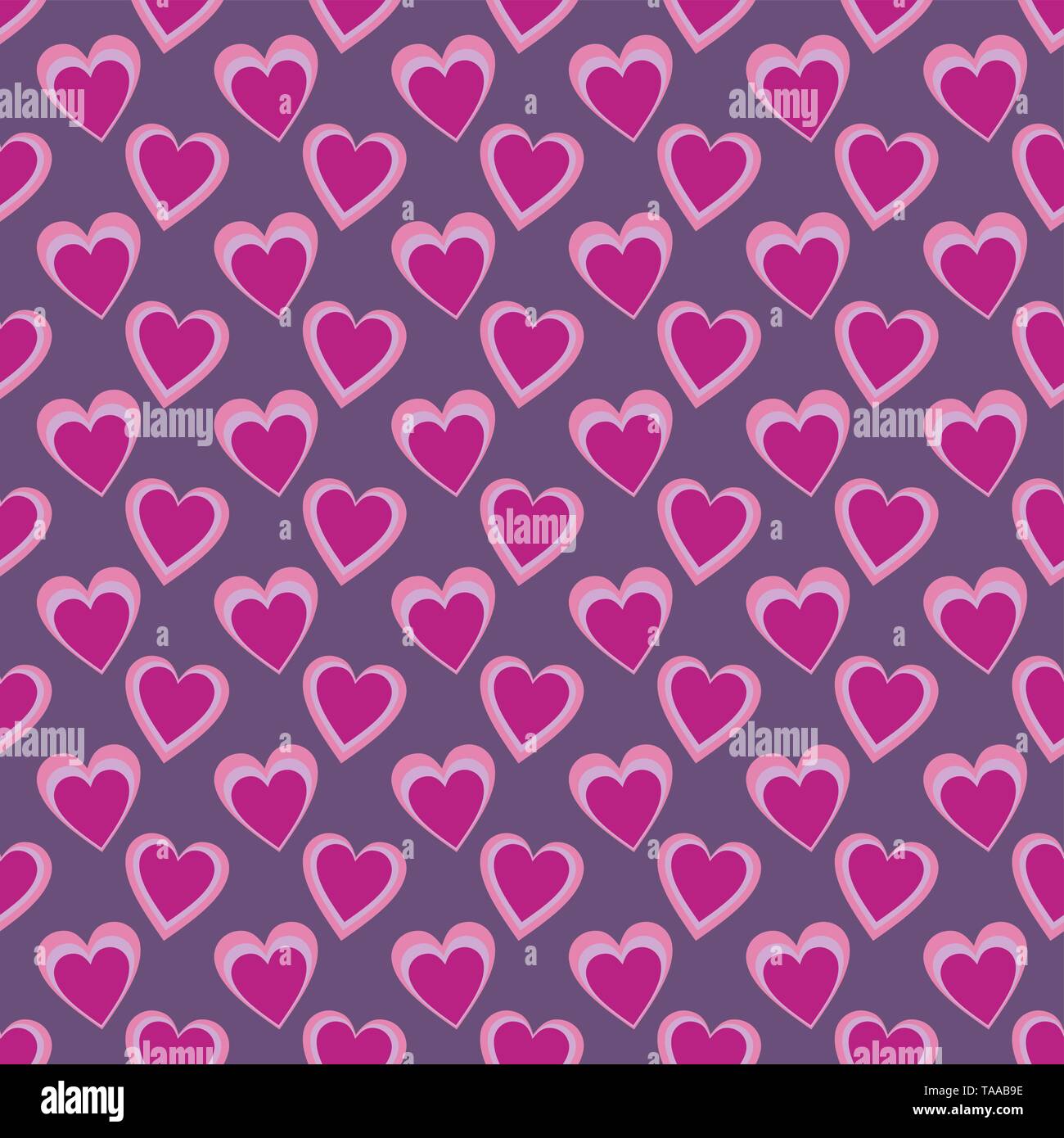 Seamless pattern of pink heart figures on a purple background for ...