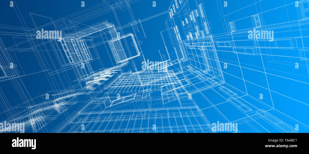 Architecture building space design concept 3d perspective white wire ...