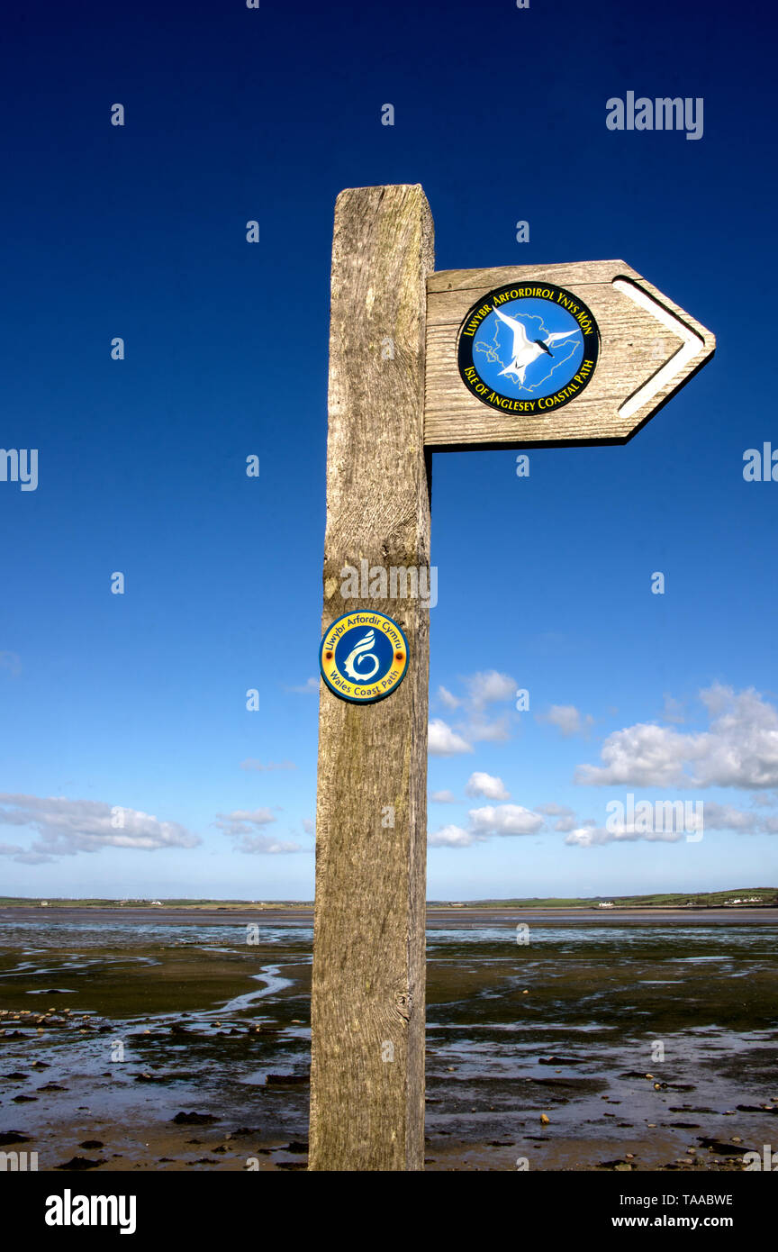 Waymark sign indicating the Anglesey and Wales Coastal Path Stock Photo ...