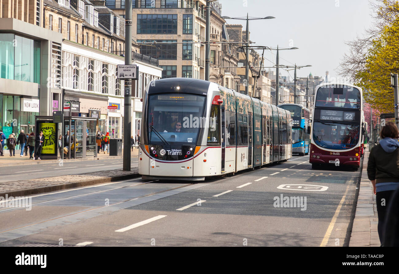 Public Transport on Princes Street, Edinburgh, Scotland, showing a bus ...
