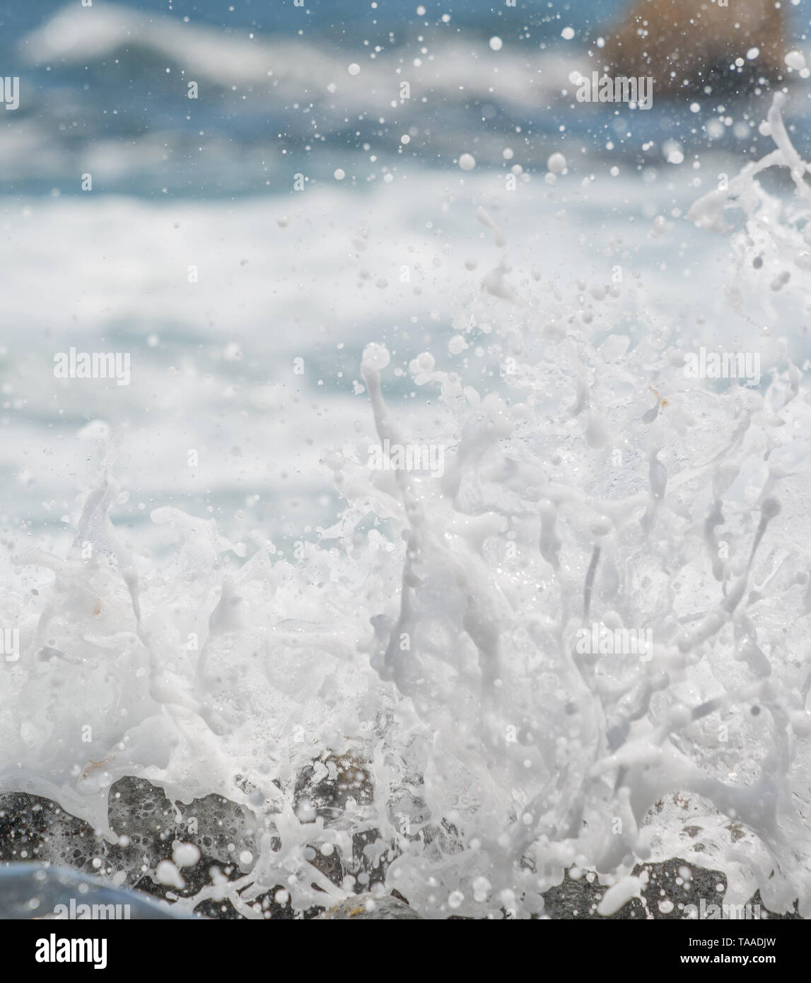 Closeup of ocean wave splash - white water - hitting the beautiful ...