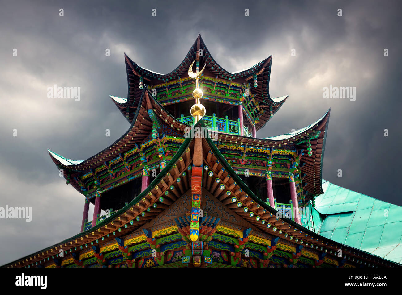 Old mosque in Chinese style pagoda in Jarkent city, Kazakhstan Stock ...