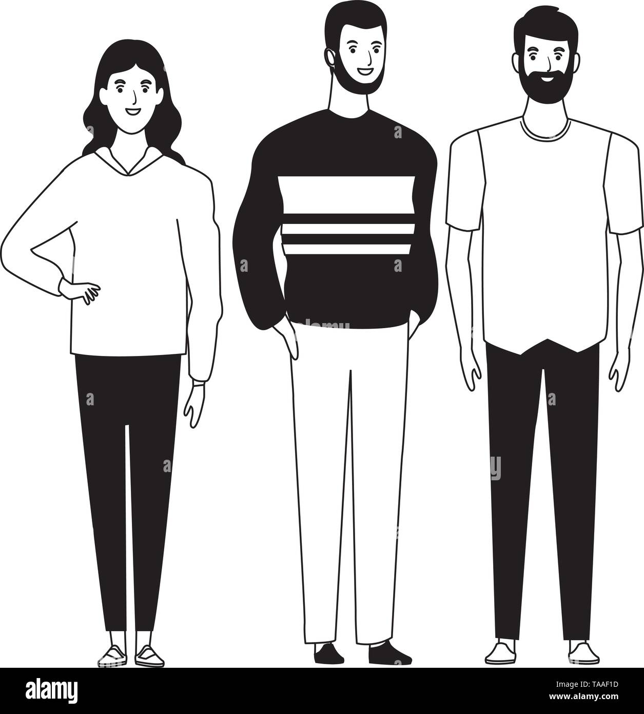 group of people avatar cartoon character in black and white Stock ...