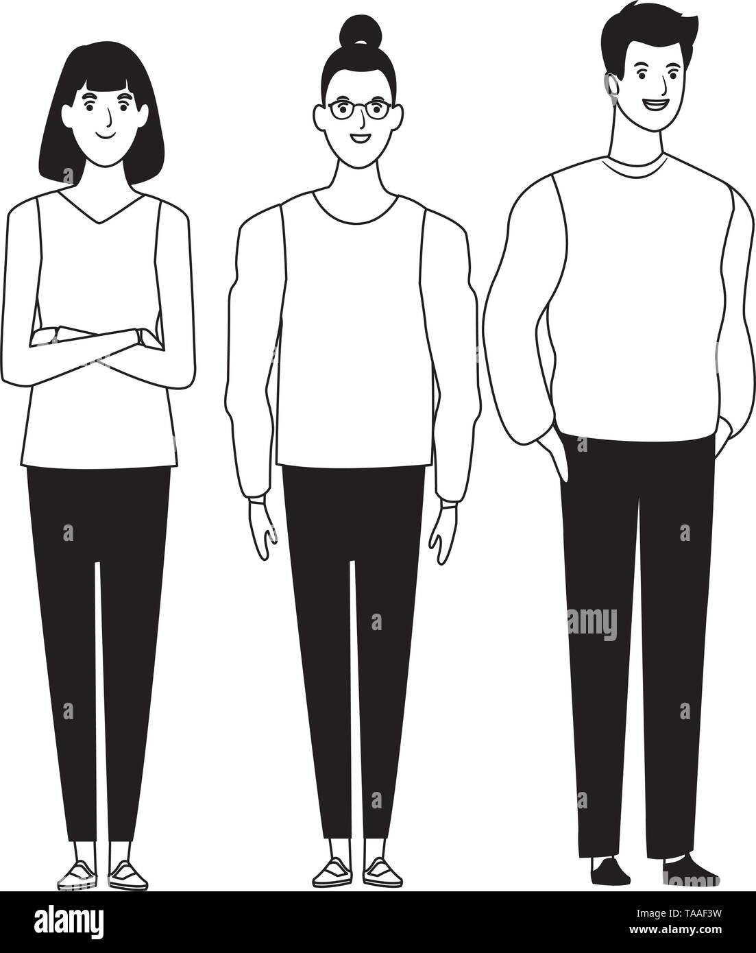 group of people avatar cartoon character in black and white Stock ...