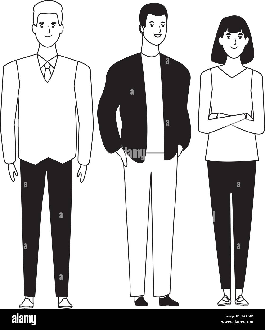 group of people avatar cartoon character in black and white Stock ...