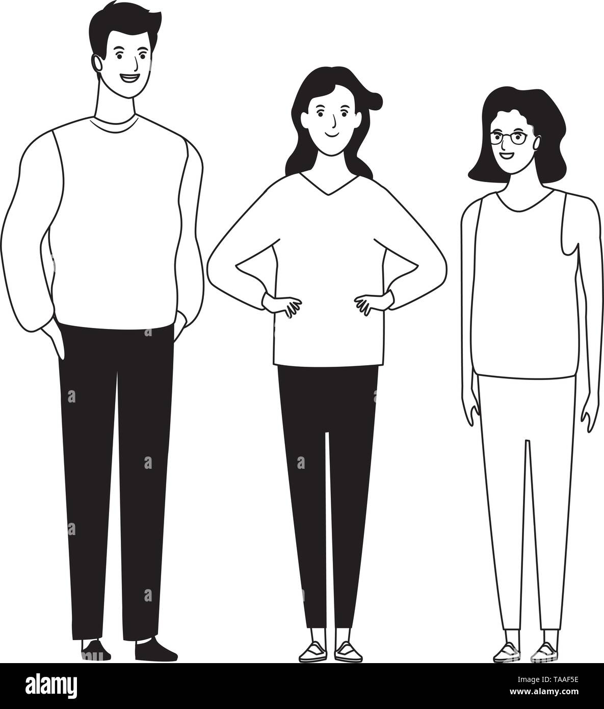 group of people avatar cartoon character in black and white Stock ...