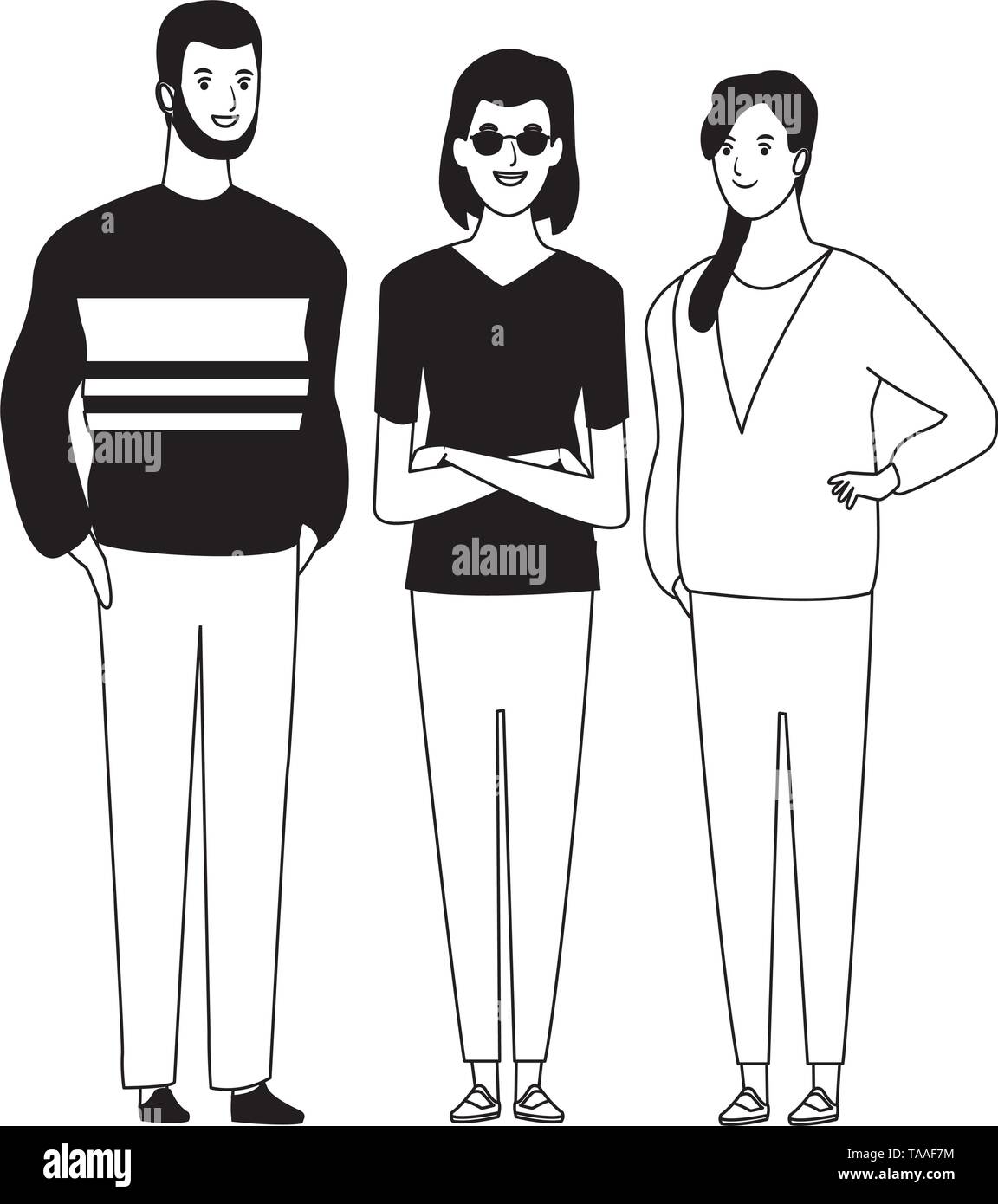 group of people avatar cartoon character in black and white Stock ...