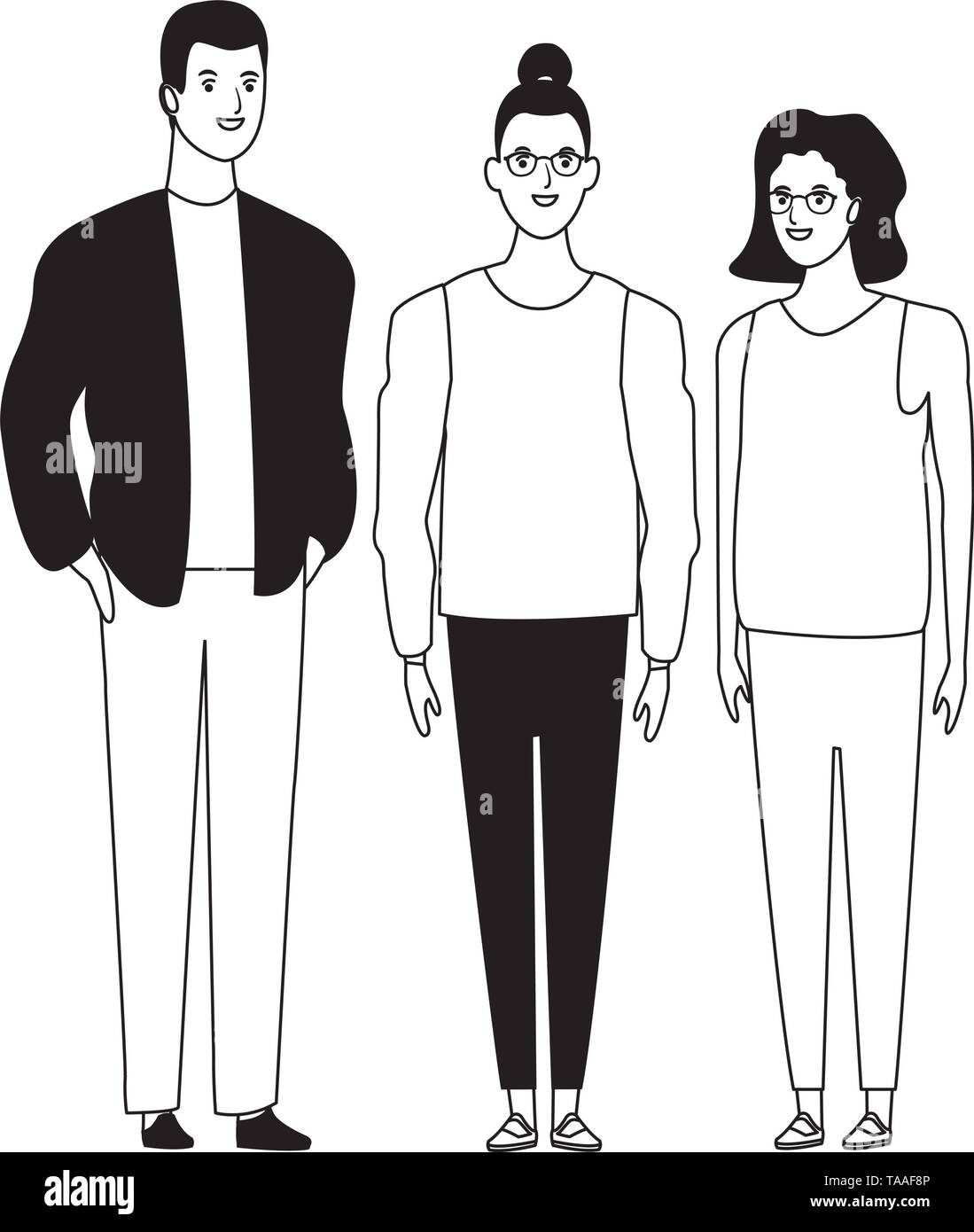 group of people avatar cartoon character in black and white Stock ...