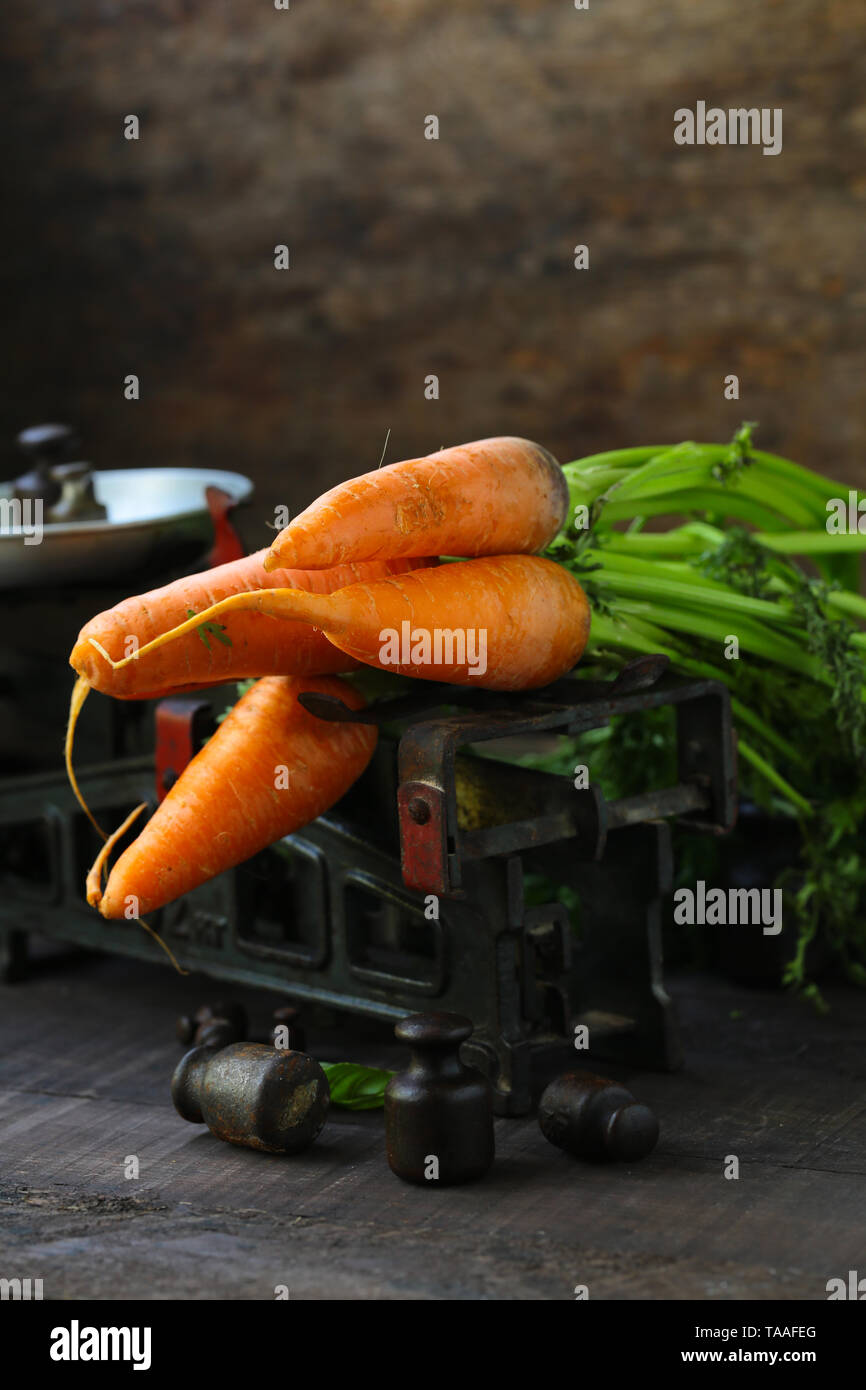 natural organic carrots, rustic style Stock Photo - Alamy