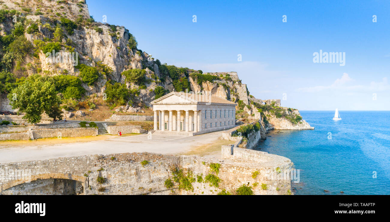 Hellenic temple and old castle at Corfu, Greece Stock Photo - Alamy