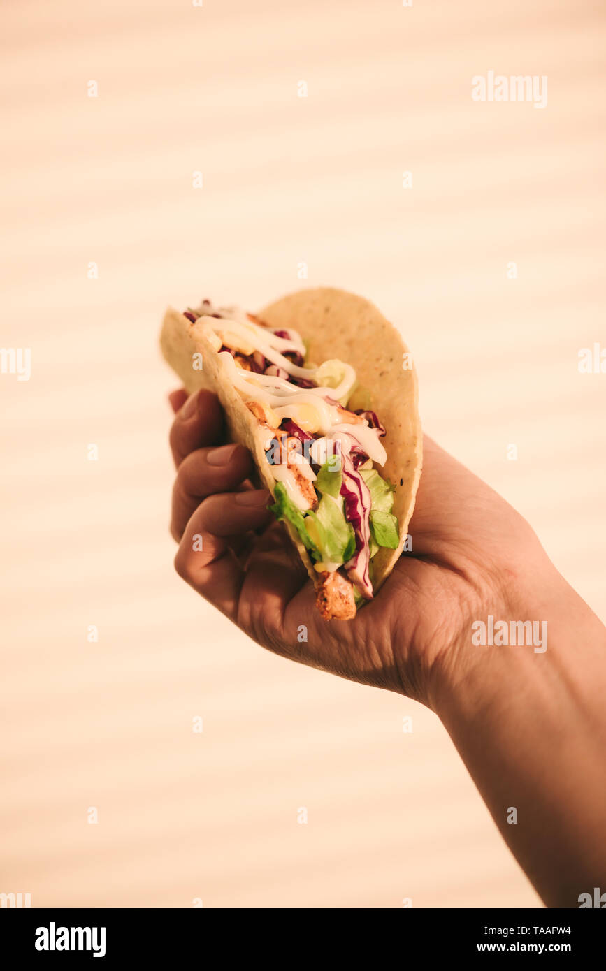 Traditional mexican taco with meat and vegetables. Latin american food ...