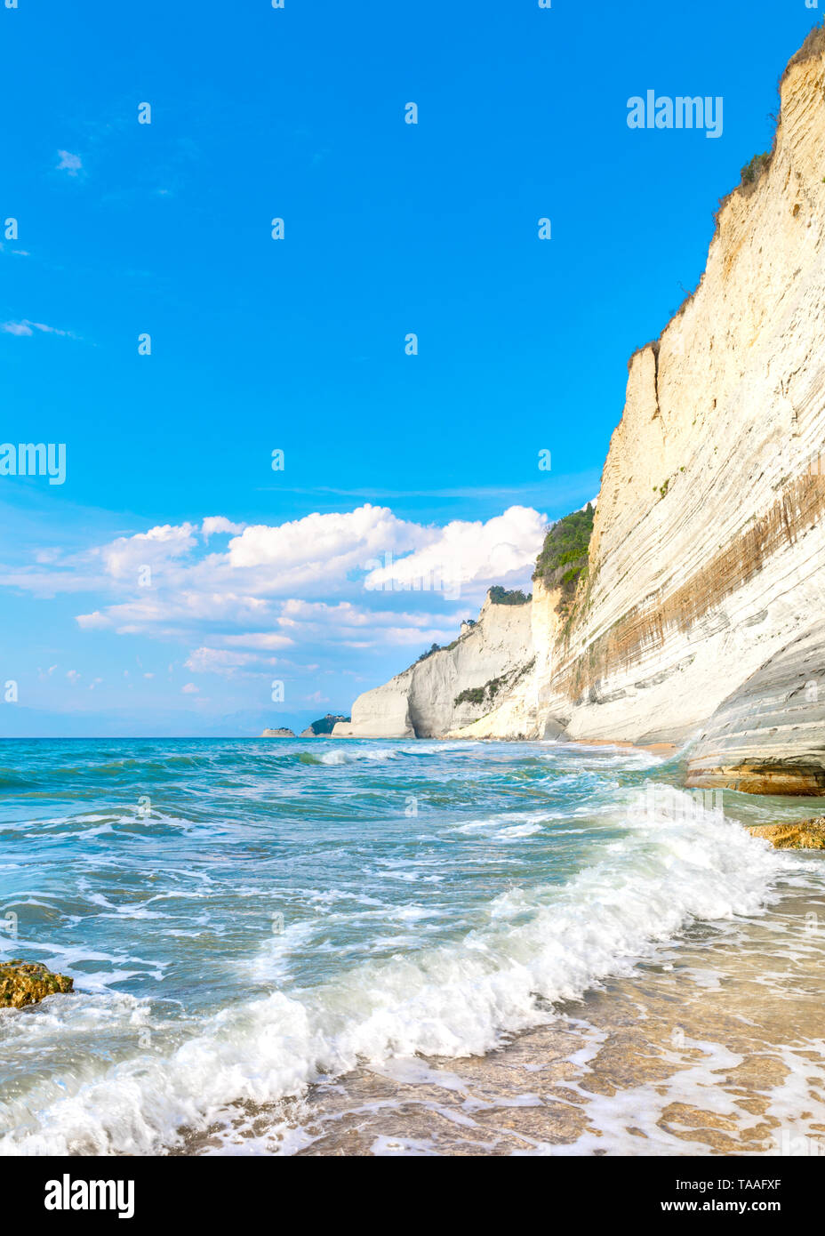 Logas Beach and amazing rocky cliff in Peroulades. Corfu. Greece Stock ...