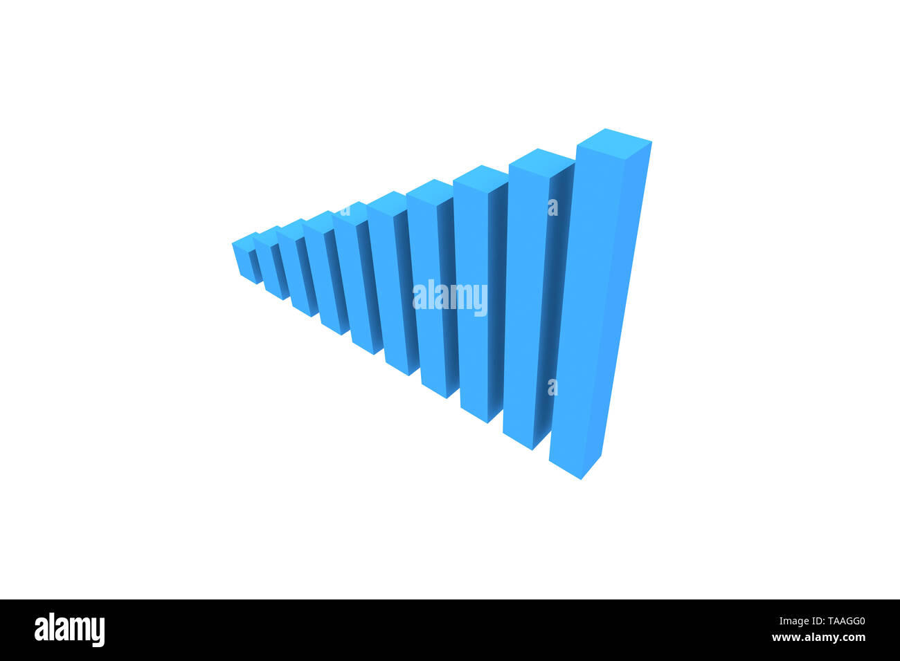 3d rendering, front view of blue colored business statistic growth ...