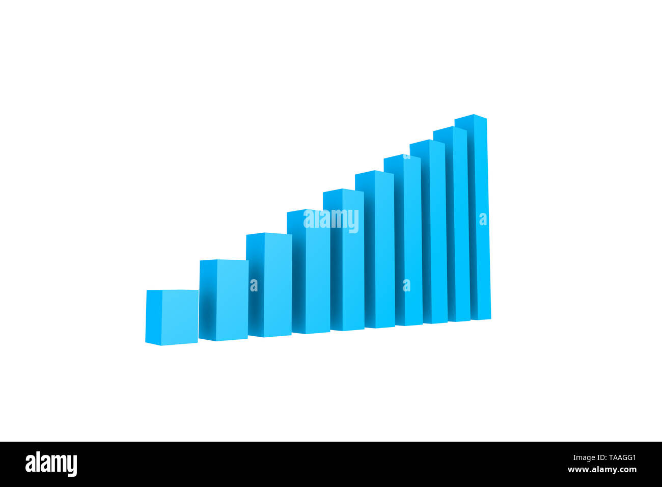 3d rendering, front view of blue colored business statistic growth ...