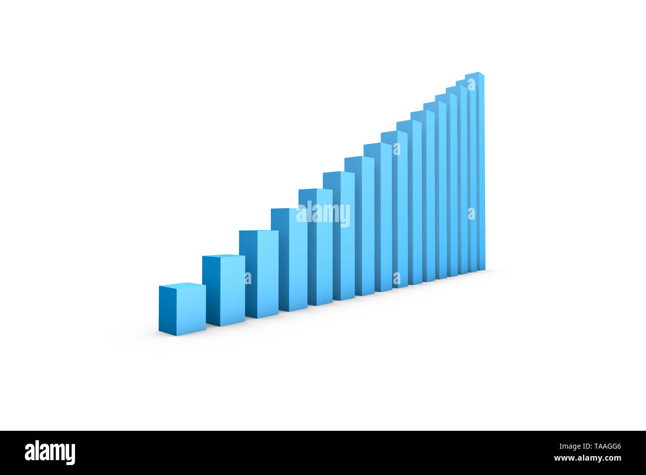 3d rendering, front view of blue colored business statistic growth ...