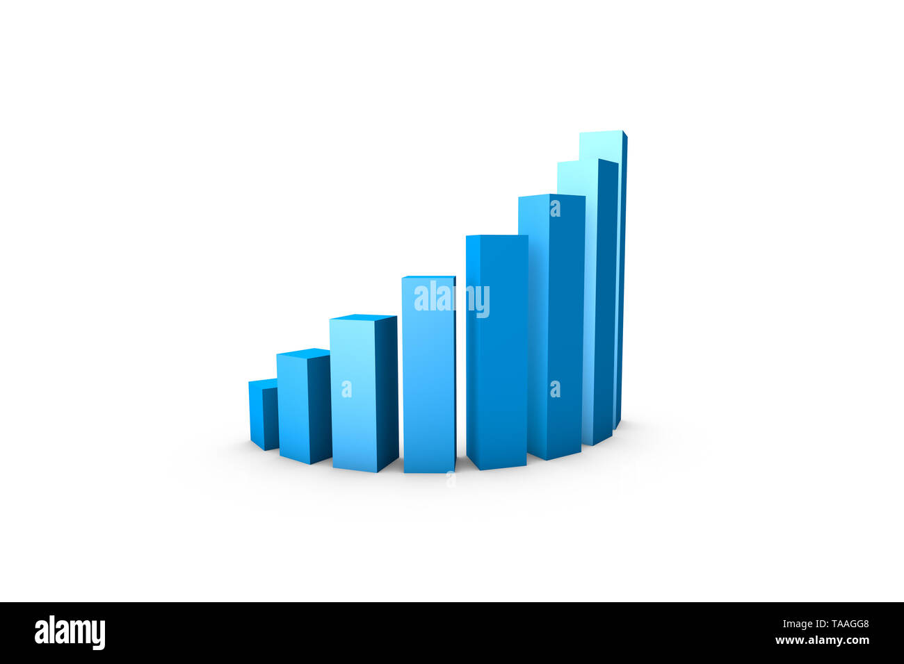 3d rendering, front view of blue colored business statistic growth ...