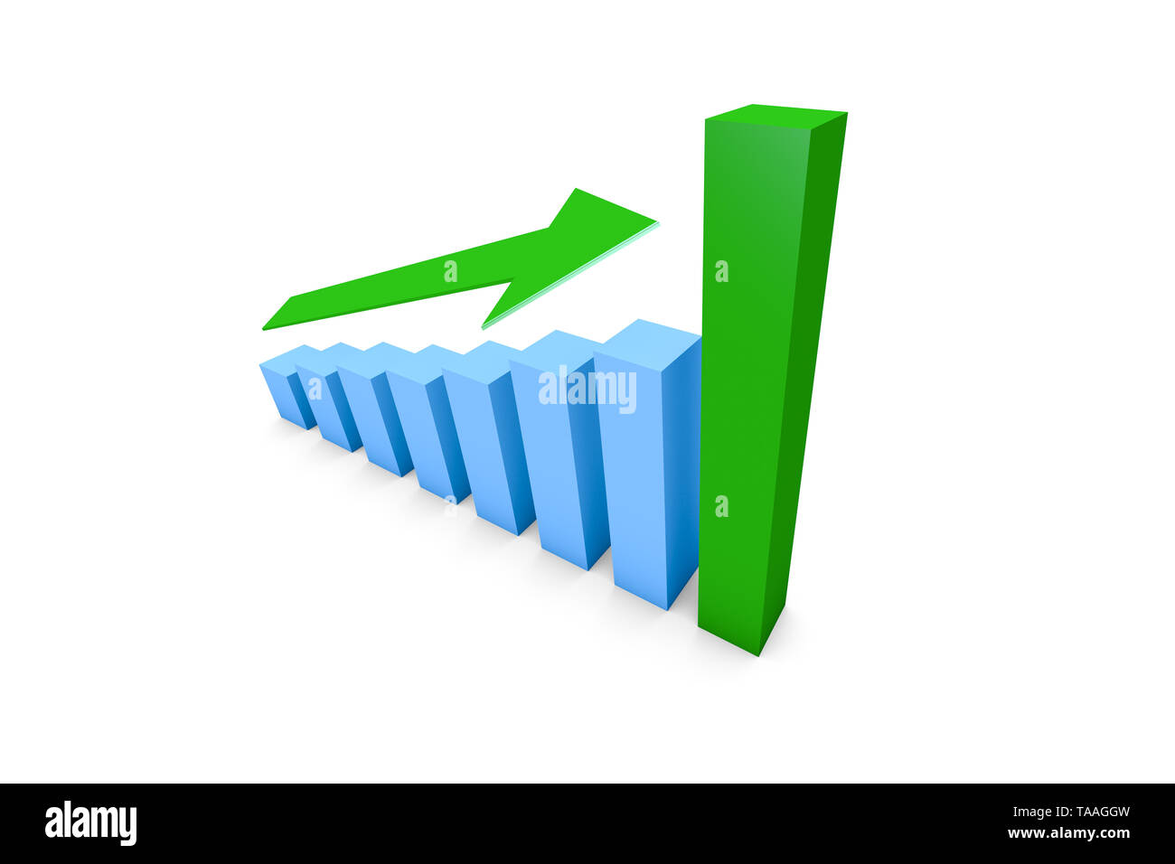 3d rendering, front view of business statistic increasing graph chart ...