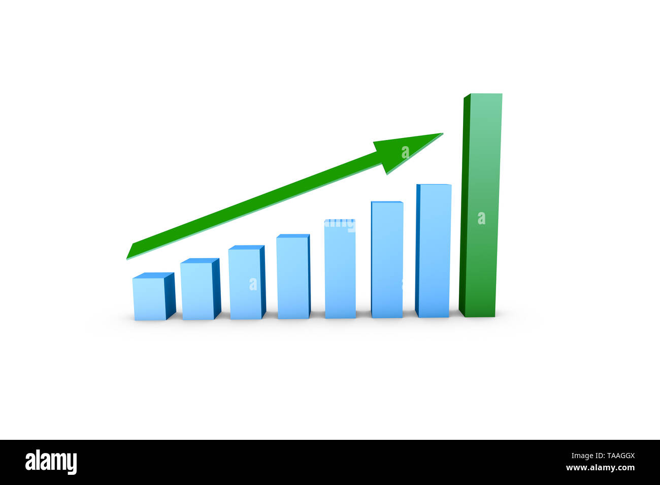 3d rendering, front view of business statistic increasing graph chart ...