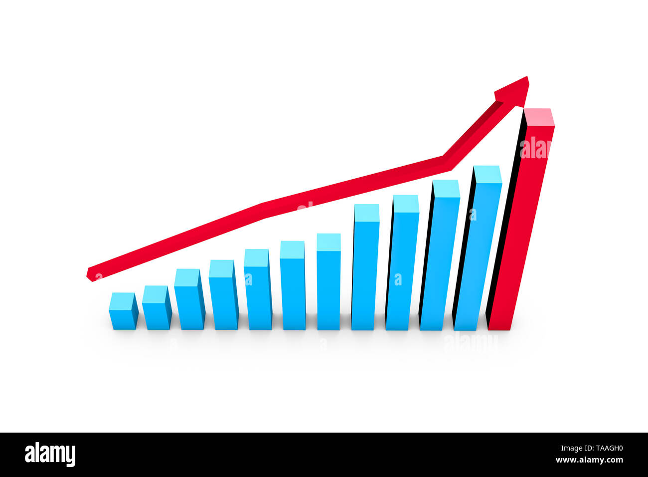 3d rendering, front view of business statistic increasing graph chart ...