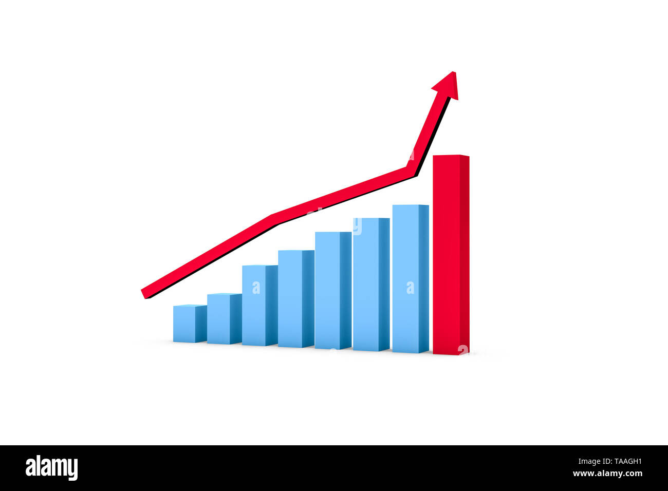 3d rendering, front view of business statistic increasing graph chart ...