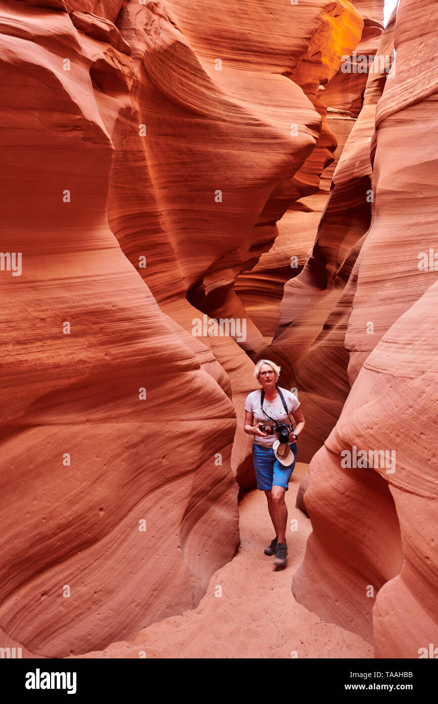woman in Antelope Canyon X, Page, Arizona, USA, North America Stock ...