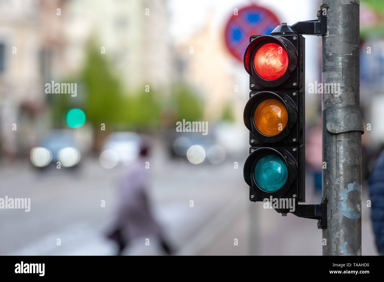 A city crossing with a semaphore. Red light in semaphore Stock Photo ...