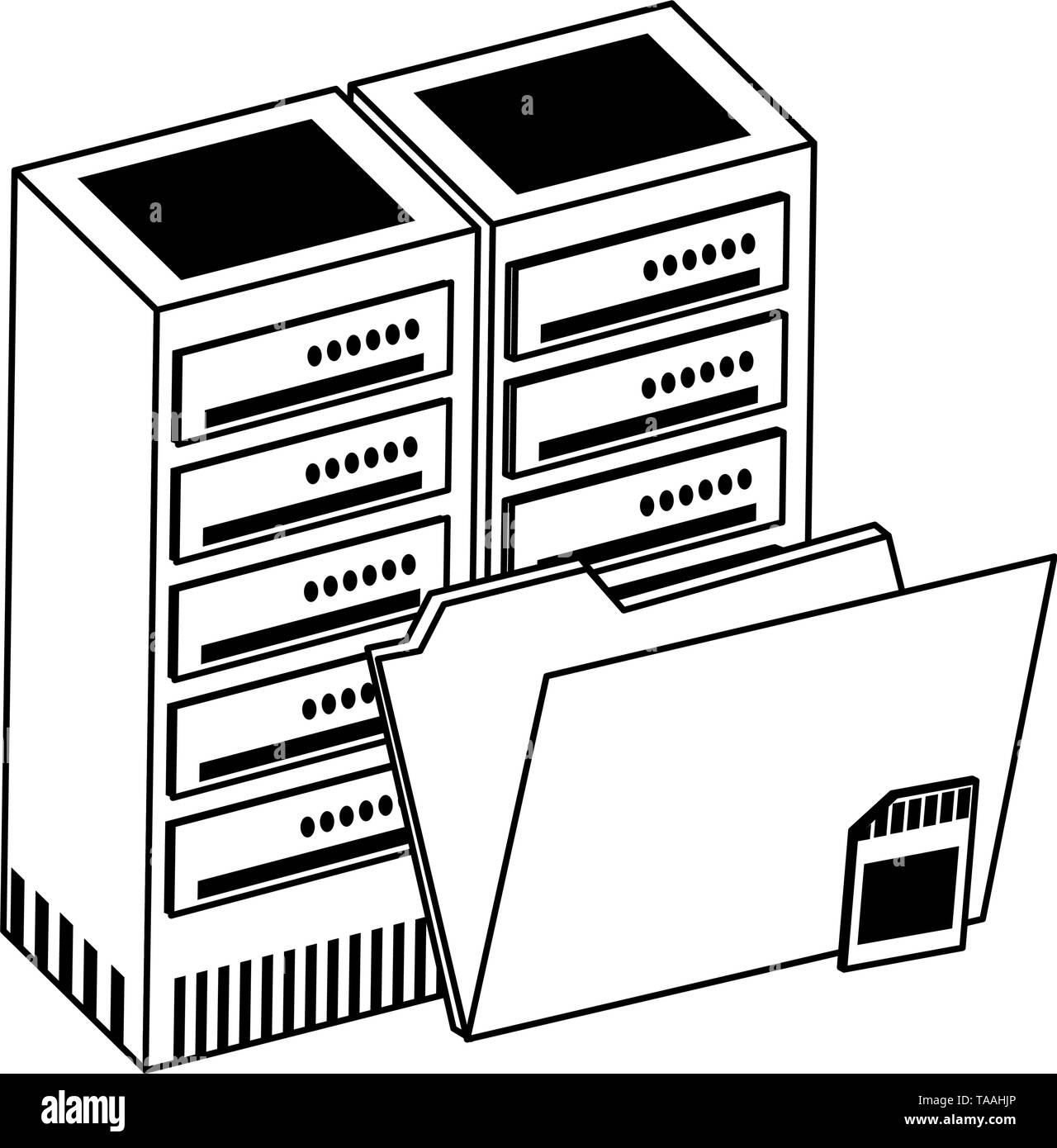 Folder wth micro sd and hard drive in black and white Stock Vector ...