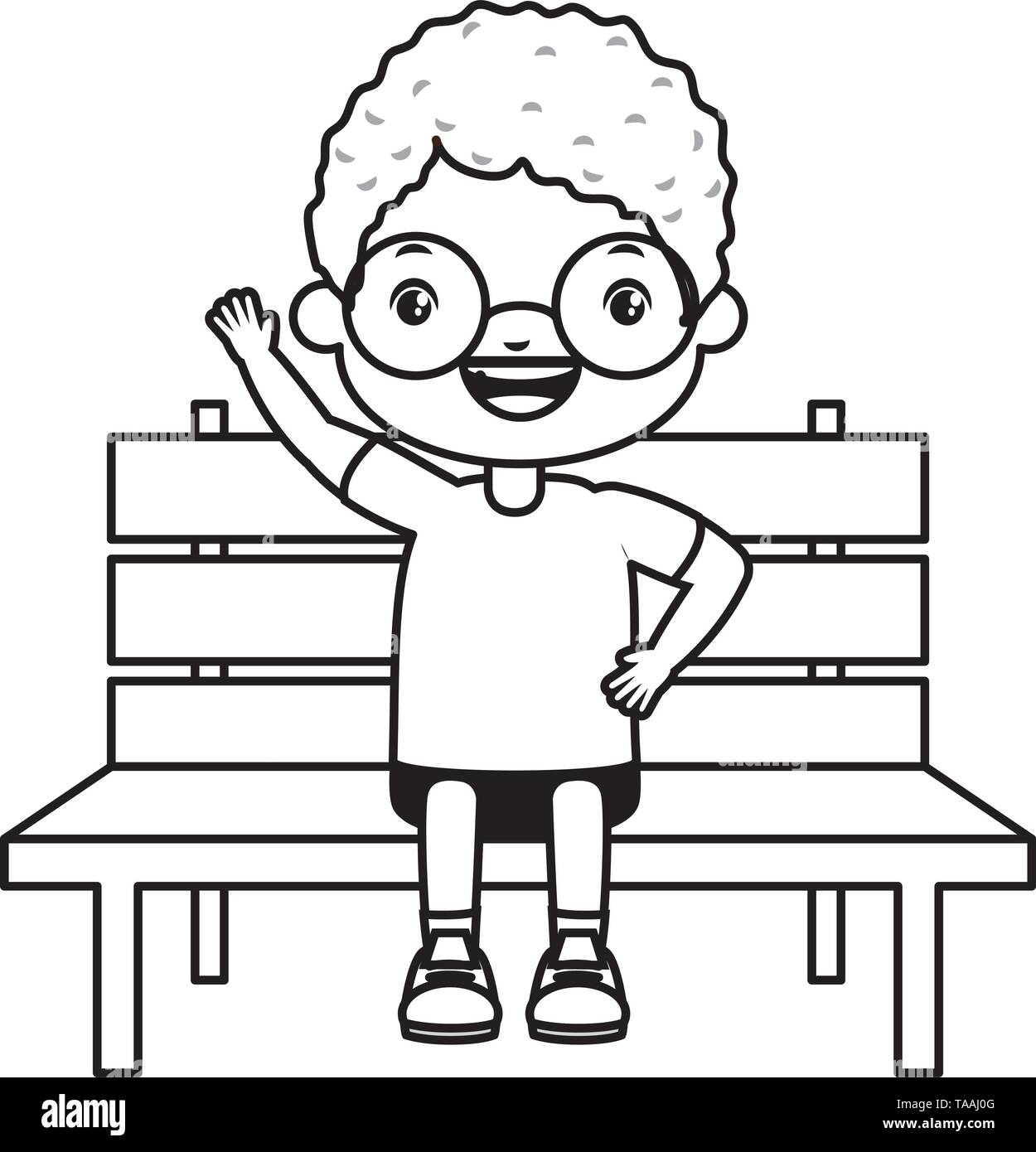 Boy sitting on wooden bench Black and White Stock Photos & Images - Alamy