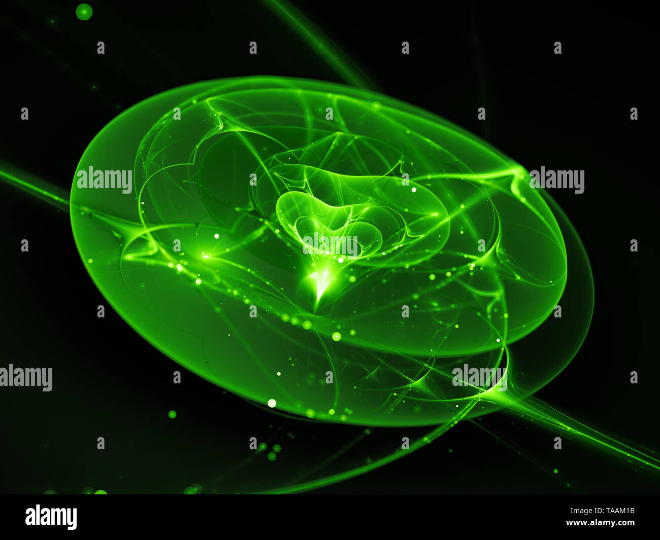 Green glowing new technology in deep space, computer generated abstract background, 3D rendering ...