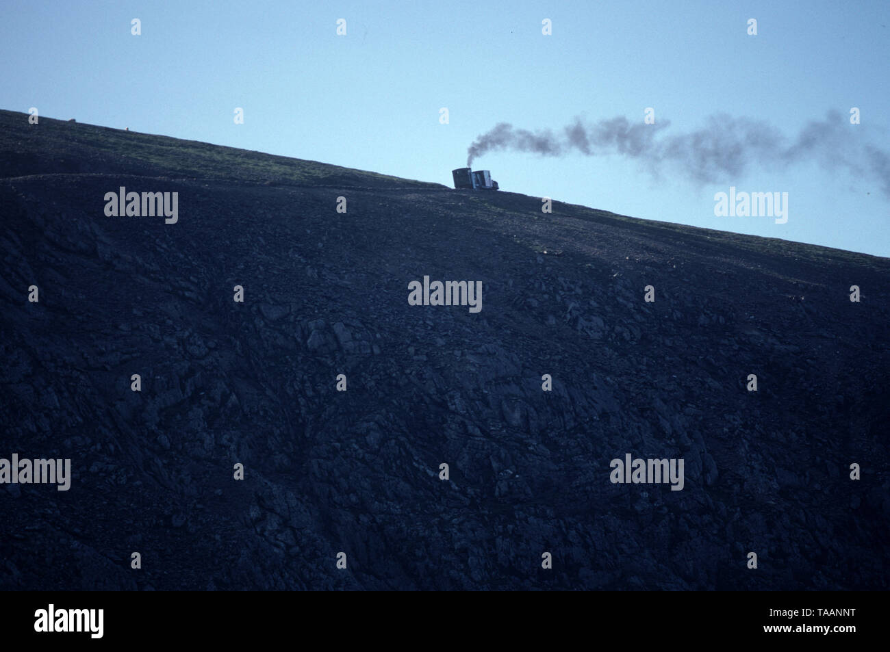 Snowdon Mountain Railway rack and pinion steam locomotive on way to Mount Snowdon summit ...