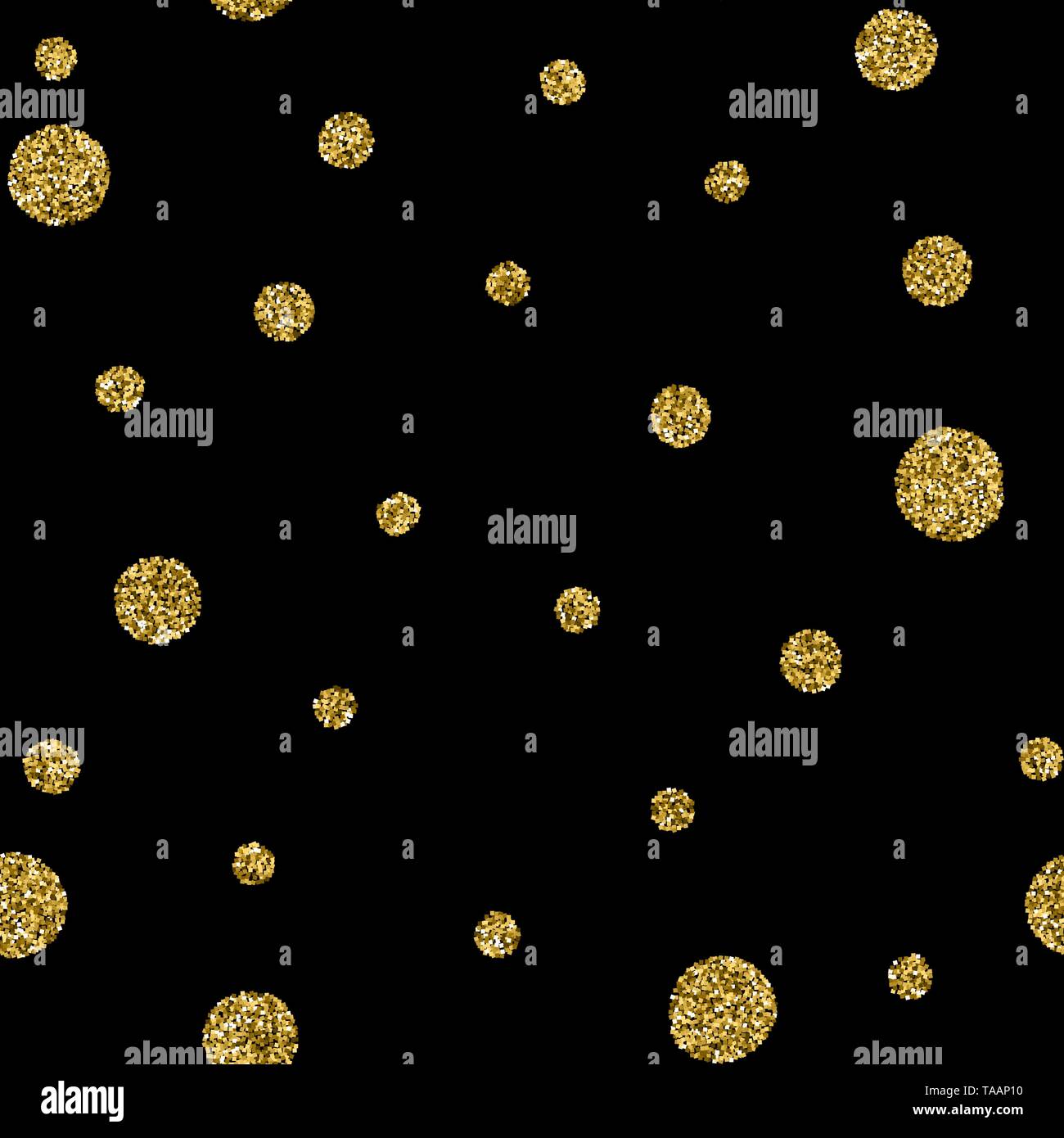 Gold and black polka dot glitter seamless pattern. Vector endless ...