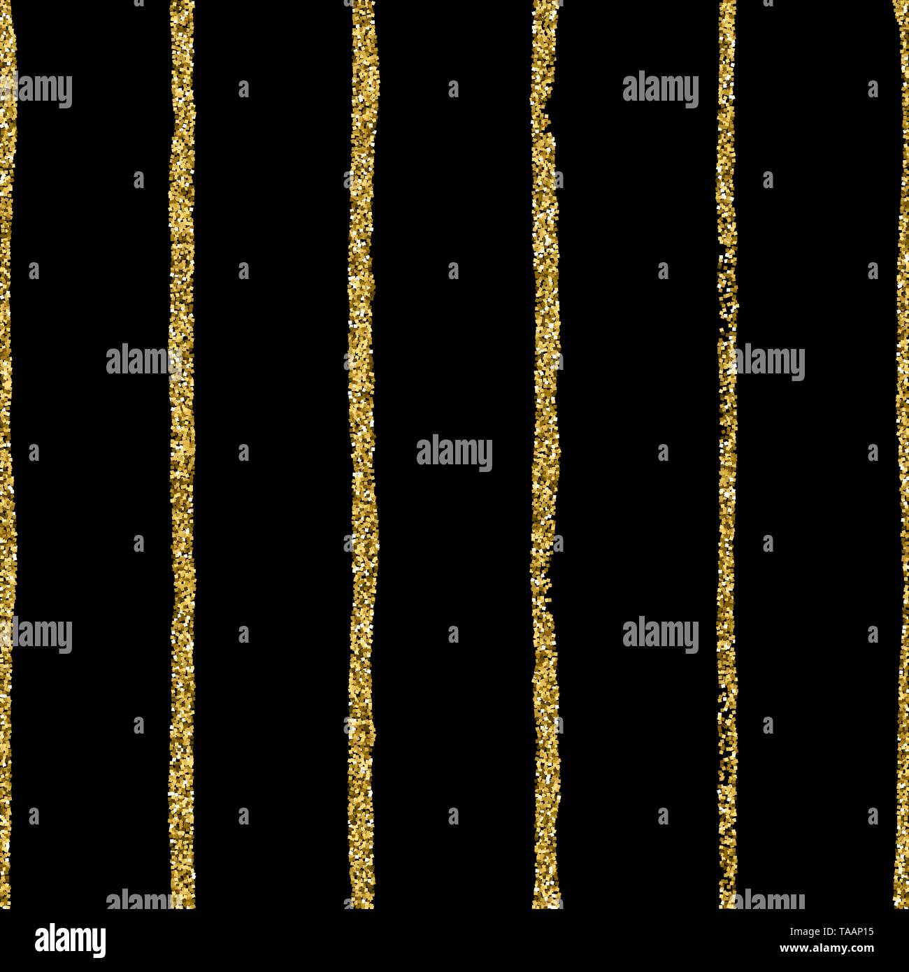 Gold glitter Dot black striped background. Hand draw strips and polka ...
