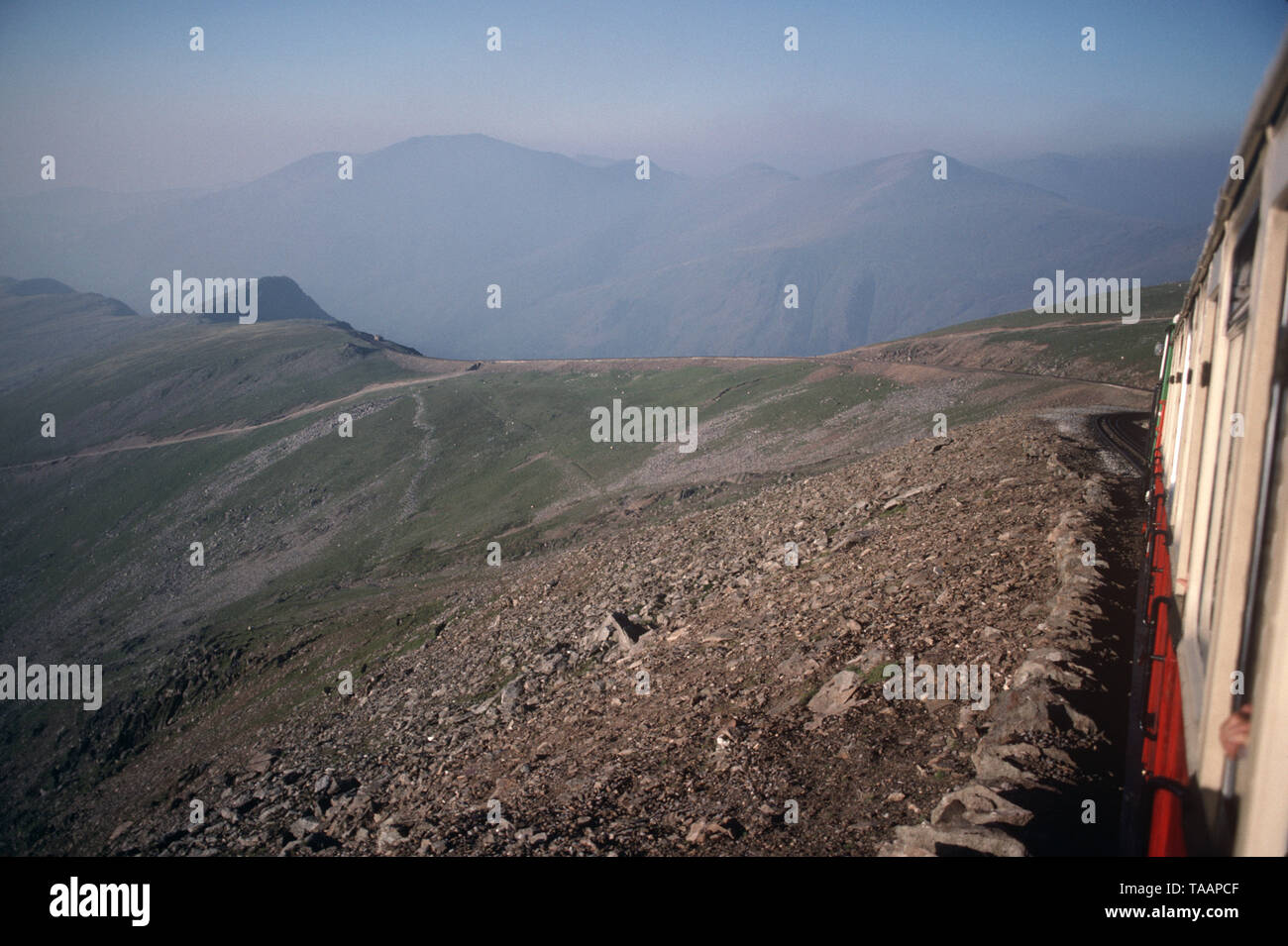 View of Snowdonia National Park from the Snowdon Mountain Railway ...