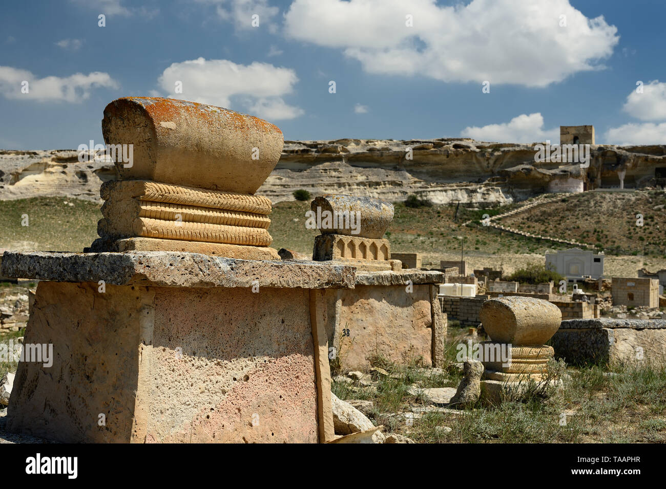 Old gravestone on the necropolises in Shakpak-Ata, Mangistau province ...