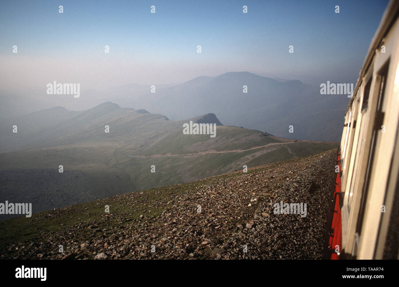 View of Snowdonia National Park from the Snowdon Mountain Railway ...