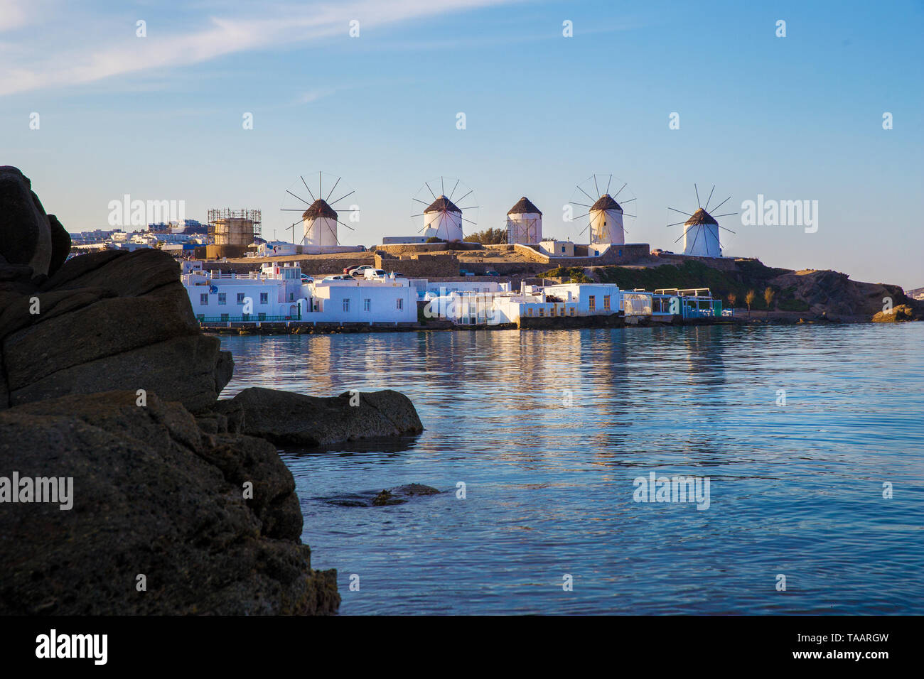 Famous mills in town Mykonos Stock Photo - Alamy