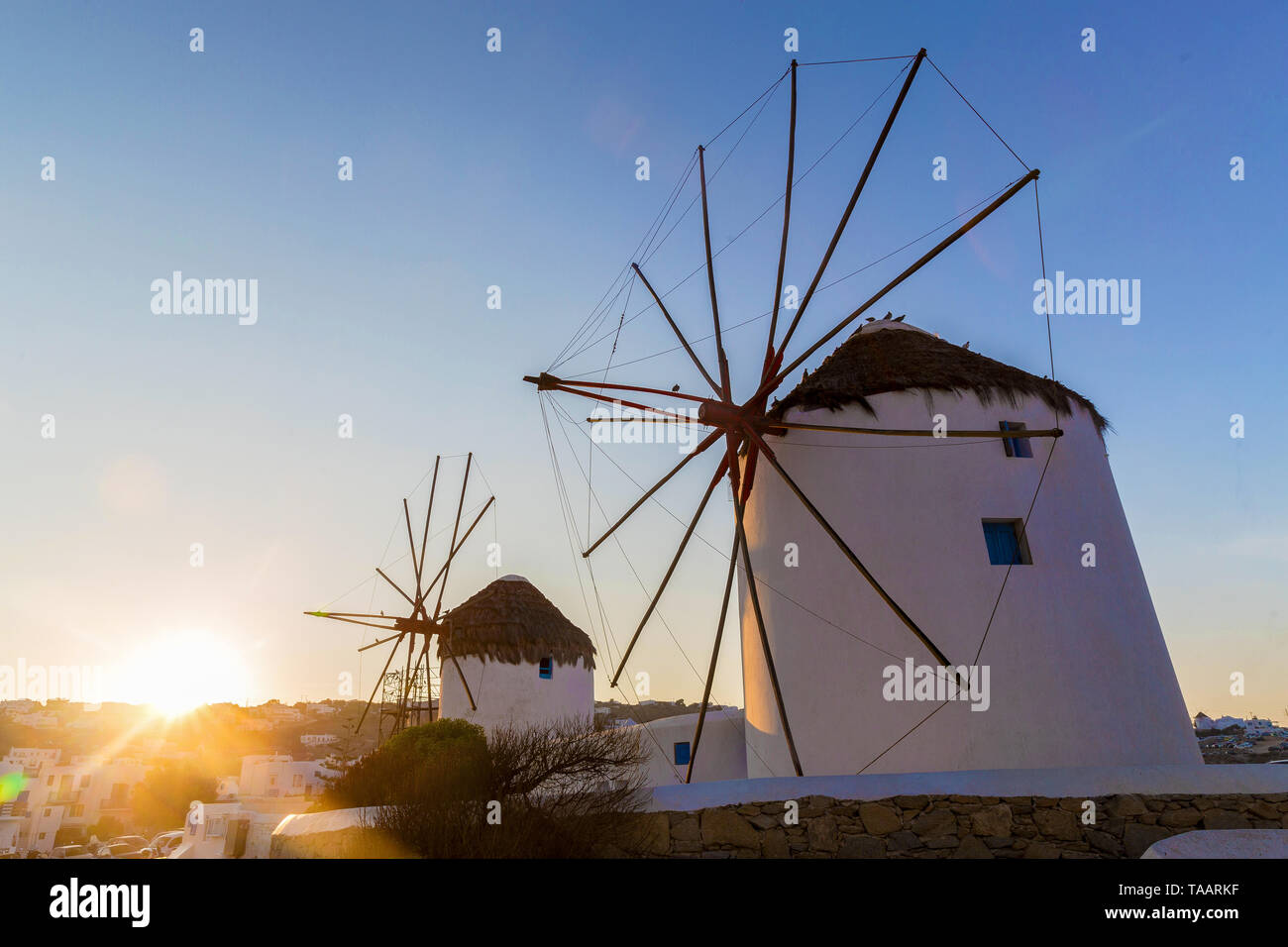 Wonderful greek island Mykonos - famous mills of Mykonos Stock Photo ...
